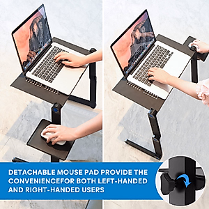 Extra Wide Adjustable Laptop Stand with Cooling Fan & Mouse Pad for 17 Inch Computer, Portable Ergonomic Lap Desk for Bed Sofa Couch Office (Aluminum Table Tray: 19", Black)