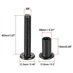 uxcell Screw Post Fit for 5/16"(8mm) Hole Dia, Male M6x40mm Binding Bolts Leather Fastener Carbon Steel Black 10 Sets