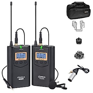Wireless Lavalier Microphone System, Comica CVM-WM100 UHF 48 Channels Professional Wireless Microphone Compatible with Canon Nikon Sony Panasonic DSLR Cameras,XLR Camcorder,Smartphone etc.