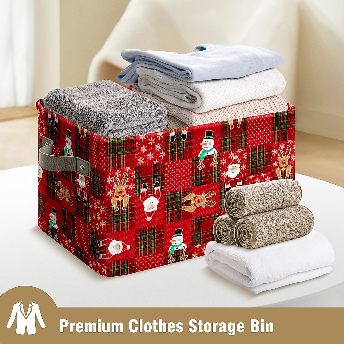 SOLONDA Large Foldable Storage Basket with Handles Closet Baskets for Organizing, Winter Snowman Snowflake Polyester Basket for Storage, Collapsible Storage Bin 10 x 14 x 8 inches