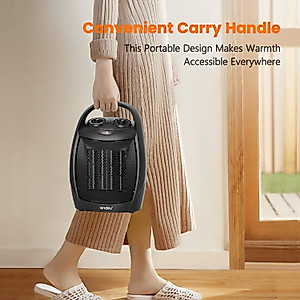 andily Compact Portable Ceramic Space Heater with Adjustable Comfort control Thermostat, 3 settings, Easy handle, Great for use in Home, Dorm, Office Desktop, and Kitchen, ETL for Safe (Black)