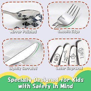 Kids Silverware Set Toddler Utensils 18/8 Stainless Steel 4PCS Fork Spoon and Knife Cutlery Child Flatware for Age 3+