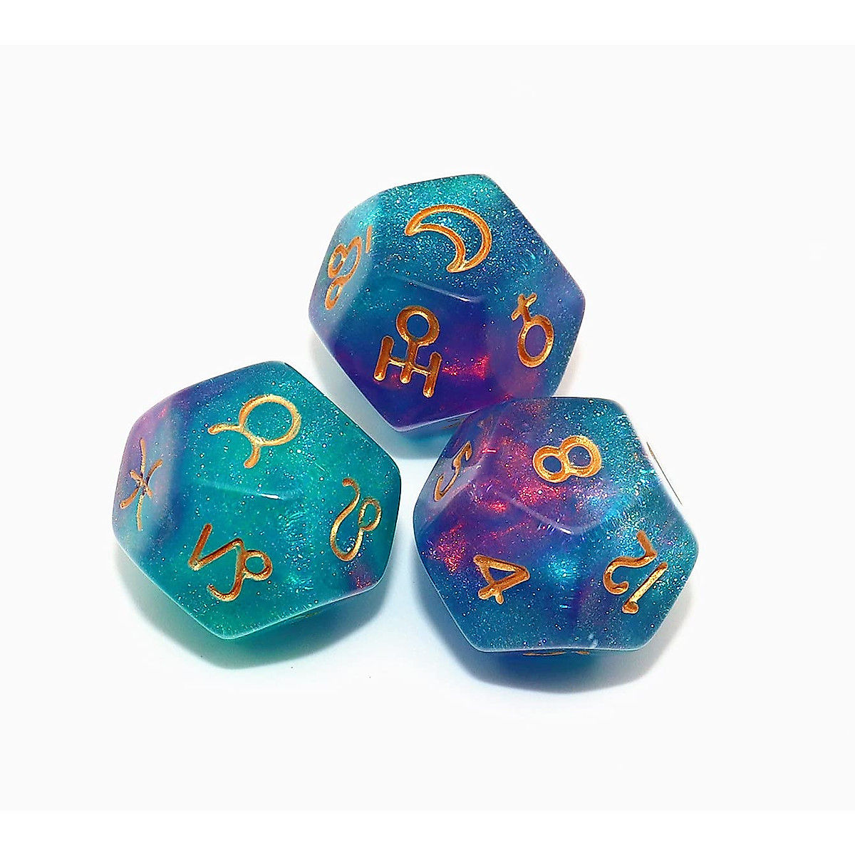3 Pieces Astrological Dice for Constellation Divination Accessory 3 Colors D12 Glitter Crafts Dice Polyhedral Set
