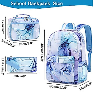 Dafelile School Backpack for Girls School backpack for Elementary Middle Water Resistant Girls School Bag Teen Girls Bookbag 3 in 1 Set with Lunch Box Pencil Bag