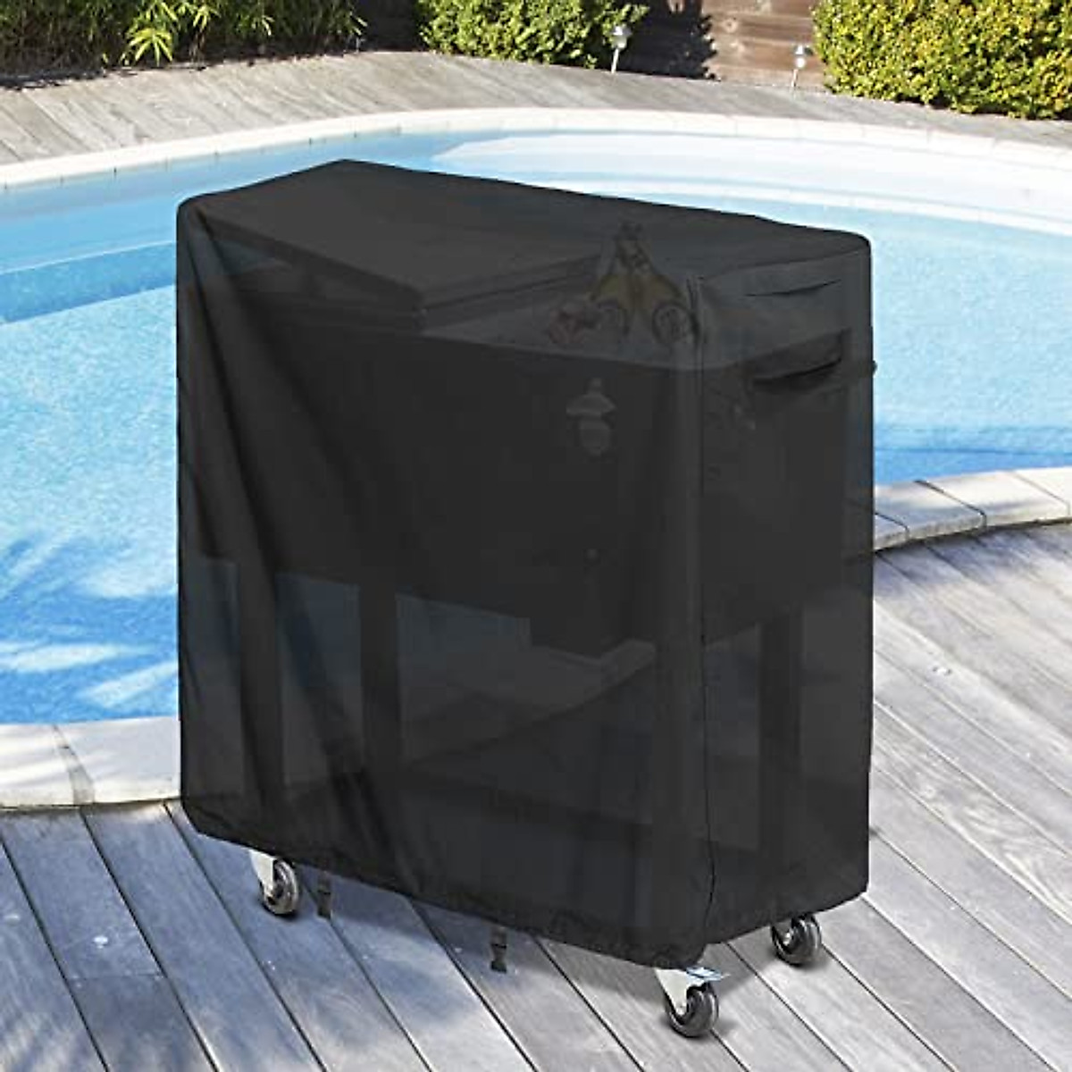 Rolling Cooler Cart Cover, High Density Waterproof 80 Qt Patio Cooler Cover, W34*D19*H31 Inch, Black