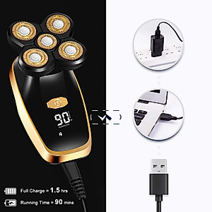 Electric Shaver Razor for Men, Bald Head Shaver 5 in 1 Cordless Waterproof Mens Shaver USB Rechargeable Grooming Kit (Gold)