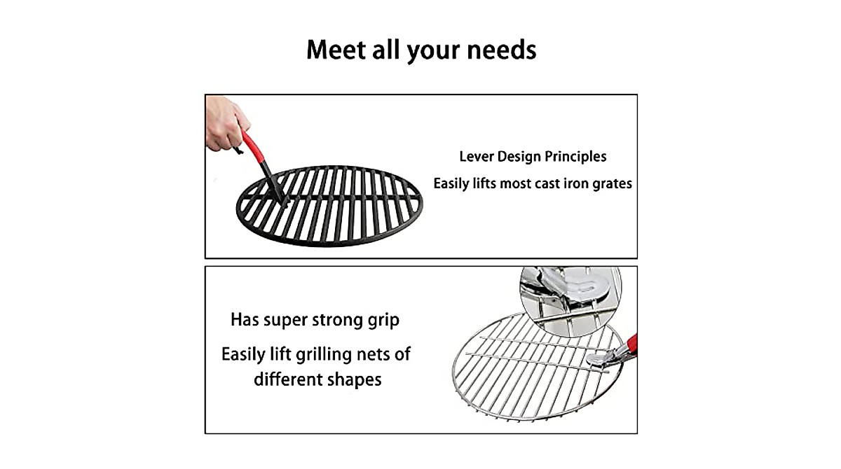 QQPOLE Grill Grate Lifter Gripper Set,Cooking Grid Lifter Grill ...