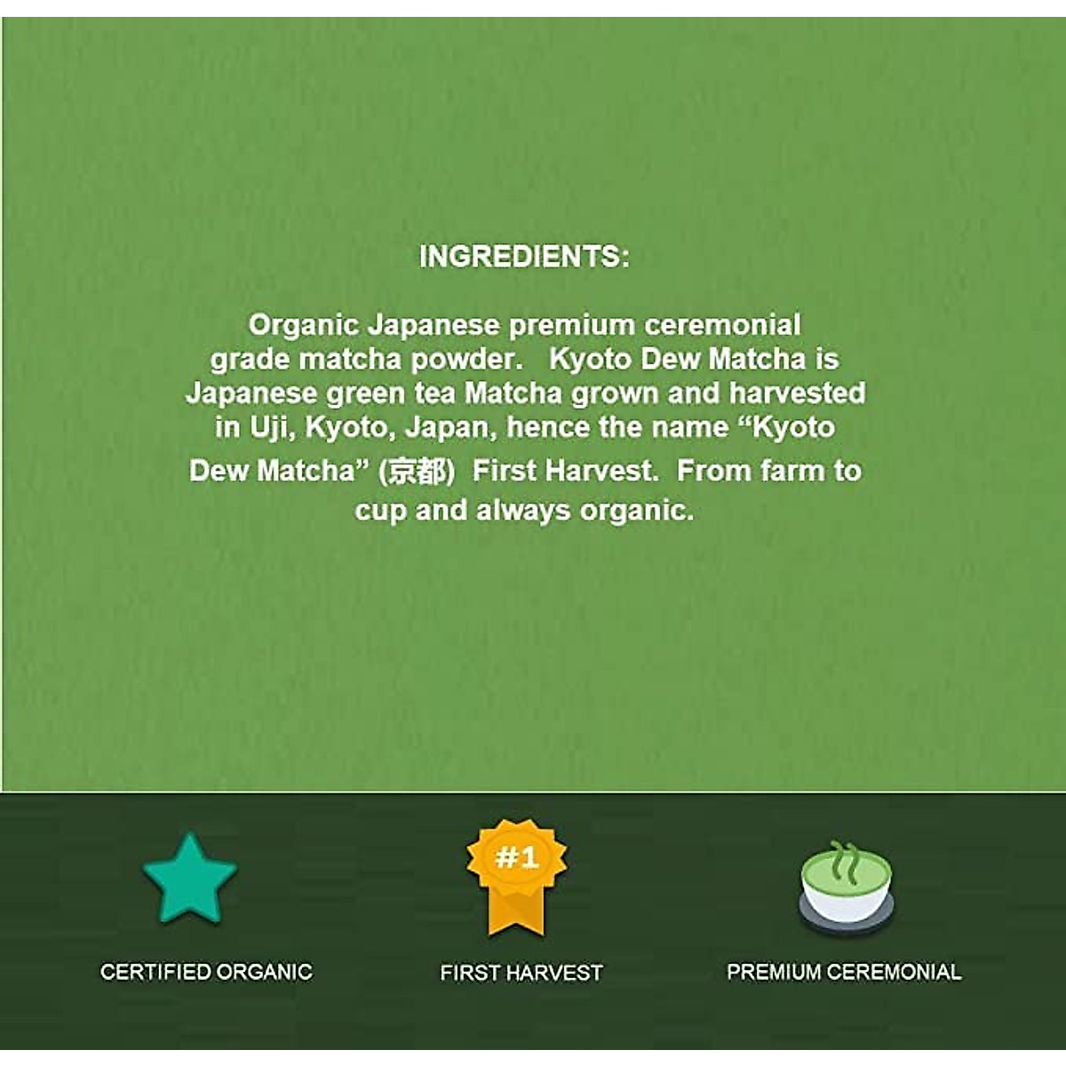 Kyoto Dew Matcha – Organic Premium Ceremonial Grade from Japan Matcha Green Tea Powder – Radiation Free, Non Fillers, Zero Sugar – USDA & JAS Certified Organic 30g (1oz) Tin