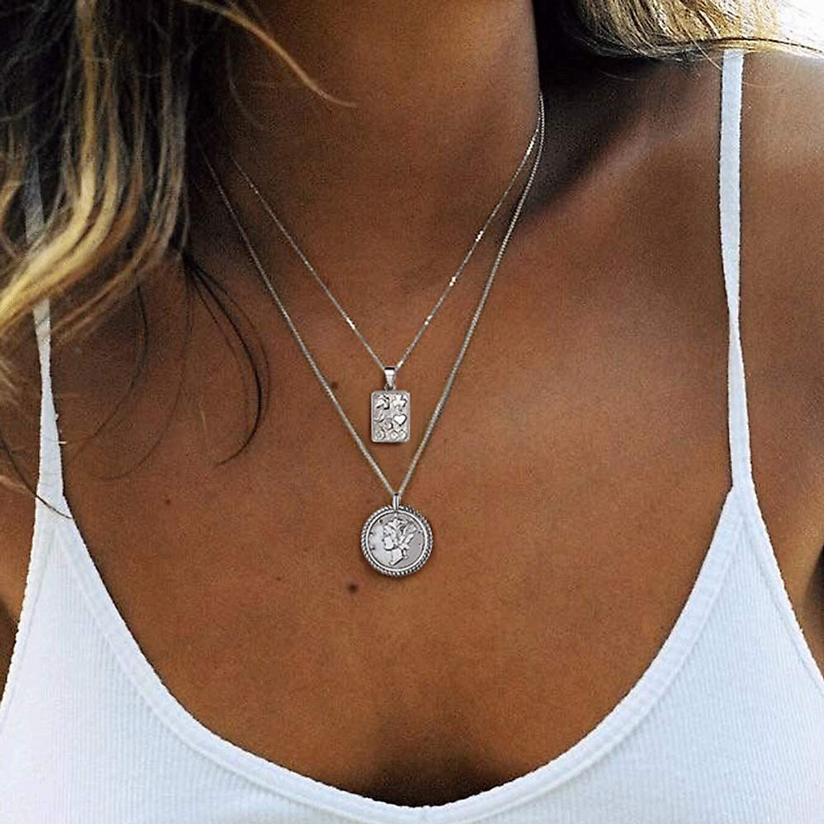 Mercury Dime Coin Pendant Necklace, 925 Sterling Silver Vintage American Coin Round Medallion Pendant with 18" Chain Necklace Mothers Day Jewelry Gifts for Moms
