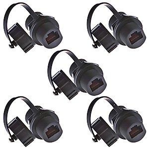 Anmbest 5PCS Panel Mounting RJ45 Waterproof Cat5/5e/6 8P8C Connector Ethernet LAN Cable Connector Double Head Coupler Adapter Female to Female with Waterproof/Dust Cap