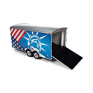 ModelToyCars Four Wheel Enclosed Trailer,Red,White and Blue Acme AMM1284 1/18 Scale Diecast Model Replica