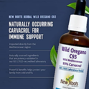 NEW ROOTS HERBAL Wild Oregano C93 (50 ml) Liquid, Highest Natural Carvacrol Concentration|Immune Defense|Mediterranean Source|Alcohol Free, Organic, Non-GMO, Vegan, Gluten Free