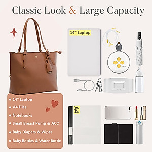 miss fong Diaper Bag Tote Purse, Baby Bag,Leather Diaper Bag Tote,Business Tote Bag,Diaper Bag Purse with 8 Diaper Bag Organizer,RFID Blocking Pocket,Laptop Pocket(Cognac)