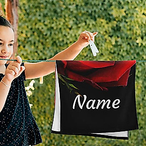 Red Rose Flower Close Up Custom Towels Set of 2 Hand Towel Personalized Name Face Towel Soft Dish Towels for Gym Bath Kitchen Decor 28x14 Inches