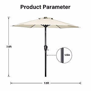 YSSOA 7.5' Patio Umbrella Outdoor Table Market Yard Umbrella with 6 Sturdy Ribs, Beige