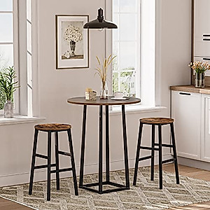 MAHANCRIS Bar Stools, Set of 2 Round Bar Chairs with Footrest, 24.4 Inch Kitchen Breakfast Bar Stools, Industrial Bar Stools, Easy Assembly, for Dining Room, Kitchen, Rustic Brown BAHR0201Z