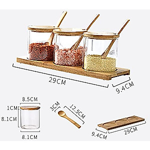 Lawei Set of 3 Condiment Jar with Lids and Spoons - Glass Sugar Bowls Sugar Salt Container Set for Sugar Serving Spice Salt