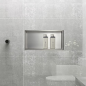 WHISTLER 24 in. X 12 in. X 4 in. Square Recessed Shower Wall Niche in Brushed Stainless Steel Storage for Shampoo, Soap and other Bathroom Essentials, Sliver