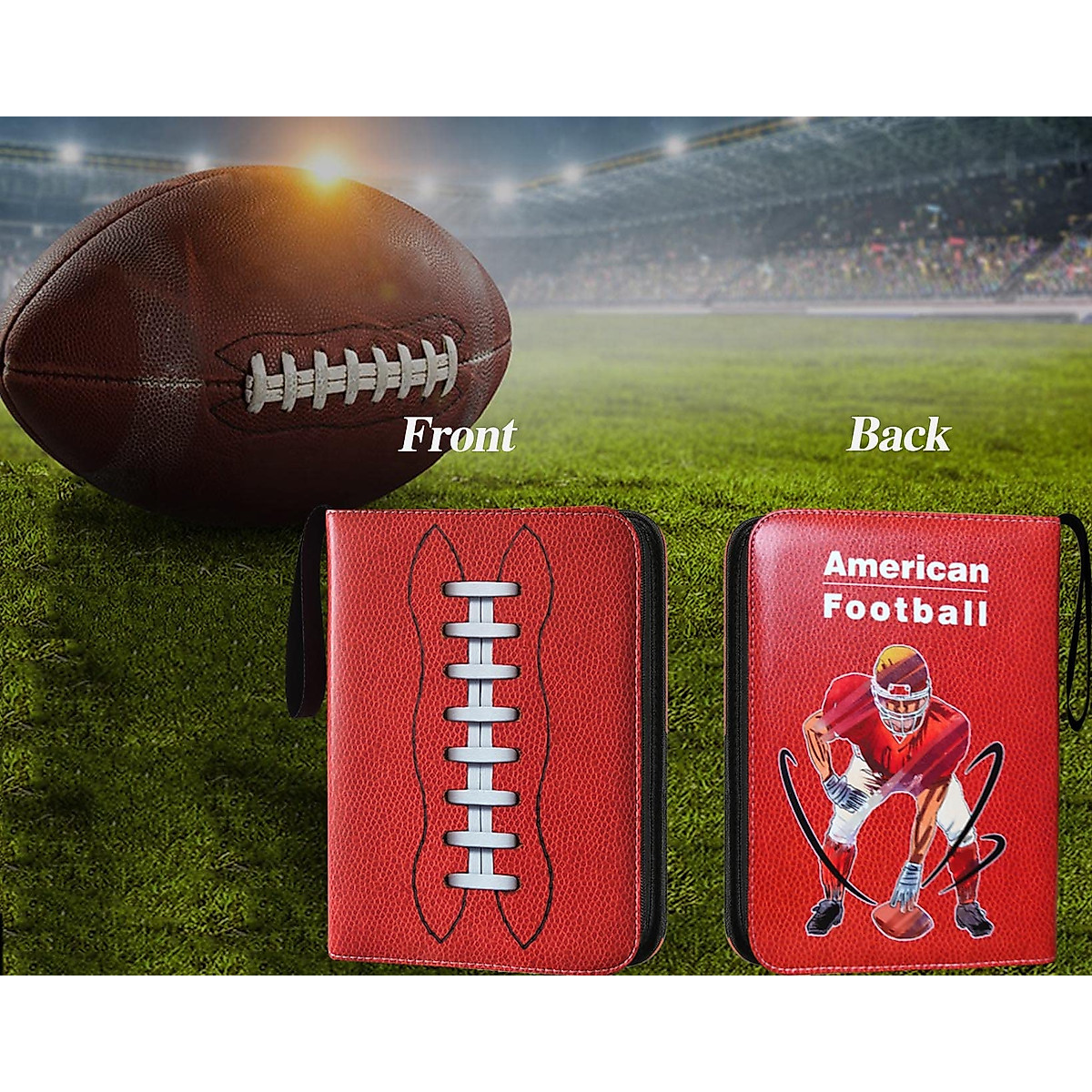 PKMLIFE Football Card Binder, 4 Pocket Baseball Trading Card Binder Storage Protectors, Card Holder Sleeves for Sports Cards and Basketball and Hockey Cards, 50 Pages Put up to 400 Cards (Football)