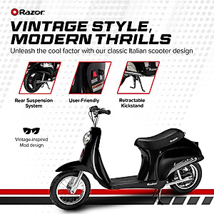 Razor Pocket Mod Vapor 24 Volts Electric Retro Scooter High Torque Chain Driven Motor and Spoked with Pneumatic Tires for 13 Years Old and Up, Black