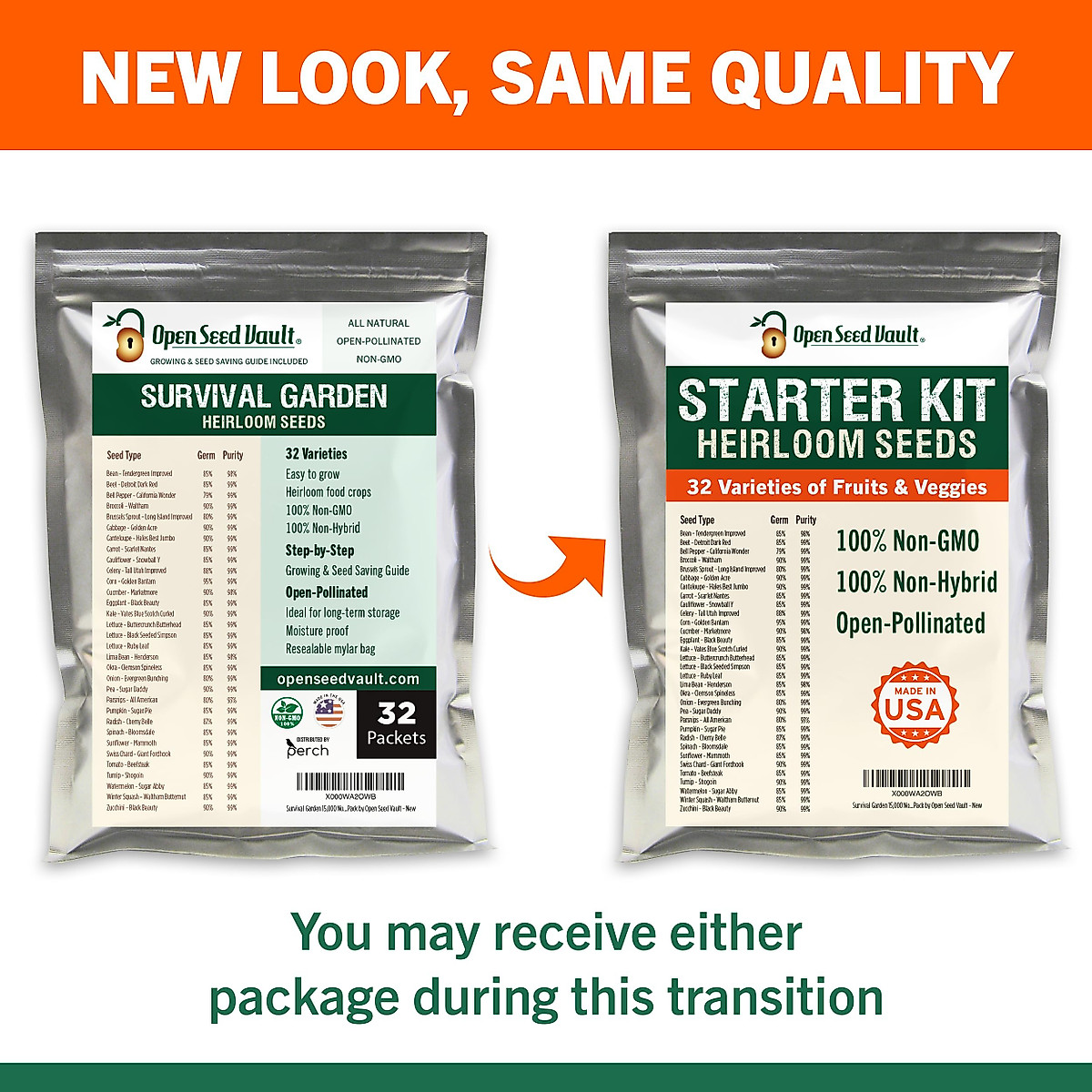 (32) Variety Pack Survival Gear Food Seeds | 15,000 Non GMO Heirloom Seeds for Planting Vegetables and Fruits. Gardening Gifts & Emergency Supplies | by Open Seed Vault