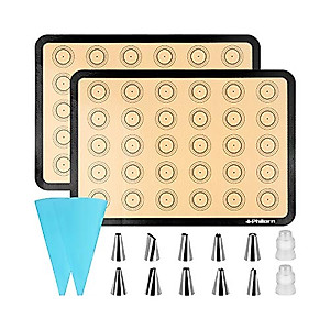 PHILORN Silicone Baking Mat Set, 16.5" x 11.42" Macaron Baking Mat, Non-Stick Baking Mat with Baking Tools, 2 Pack Food Safe Baking Silicone Mat, Reusable Baking Mat for Oven, Cookie, Bread