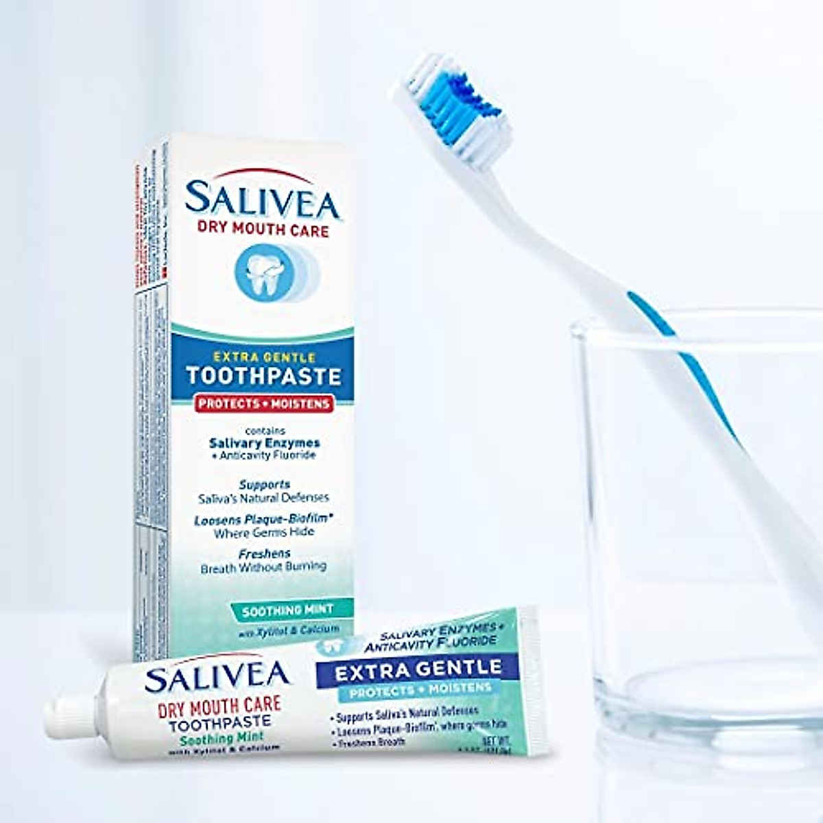 SALIVEA Dry Mouth Toothpaste - Soothing Mint Toothpaste with Natural Salivary Enzymes - Gentle Toothpaste to Aid Dry Mouth Care - Natural, Paraben Free Dry Mouth Toothpaste - Mint Flavor (2 Pack)
