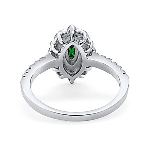 Blue Apple Co. Simulated Green Emerald CZ Size-6 Vintage Style Art Deco Marquise Wedding Engagement Bridal Ring Round Simulated Cubic Zirconia 925 Sterling Silver
