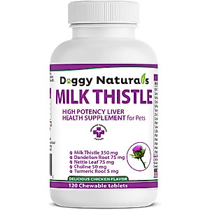 Milk Thistle for Dogs with High Potency Liver Health Supplement for Pets (120 tabs)