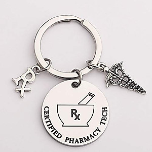 BEKECH Pharmacy Technician Gifts RX Pharmacist Keyring Gift Certified Pharmacy Tech Keychain RX Jewelry Pharmacy Jewelry Pharmacist Gift Pharmacy Student Graduation Gift (silver)