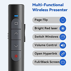 Presentation Clicker Wireless Presenter Remote, PowerPoint Clicker Computer Clicker with Red Light, Clickers for PowerPoint Presentations Slide Advancer with Volume Control for Mac/Laptop/Computer