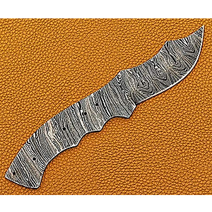 9" Long Dao Blade, Hand Forged Ladder Pattern Damascus Steel Blank Blade, 4.5" Long Blade with 4" Cutting Edge, 4.5" Finger Serrated Scale with 5 pin Holes