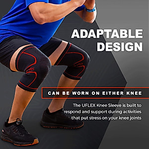 UFlex Athletics Knee Compression Sleeve Support for Women and Men - Knee Brace for Pain Relief, Fitness, Weightlifting, Hiking, Sports - Black, Medium