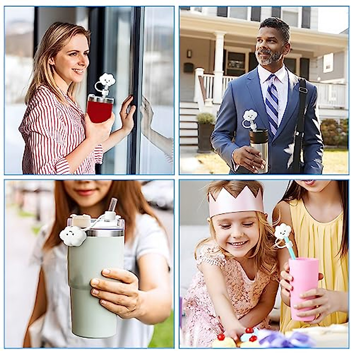 4Pcs Straw Cover Cap for Stanley Cup, Cute Silicone Straw Topper Compatible with Stanley 30&40 Oz Tumbler, Anti-dust Straw Cover, Reusable Straw Cover Cap for 10mm Stanley Cup Straws Accessories