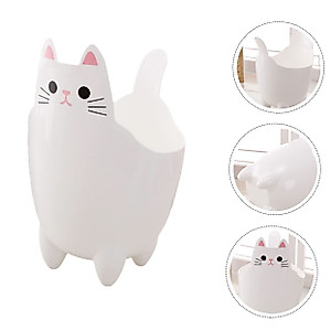 STOBAZA Cat Shaped Trash Can, White, Plastic, 6 inch