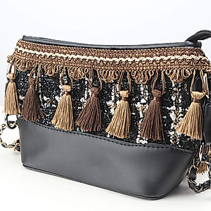 BEL AVENIR Tassel Fringe Trim 6.5 Yard x 3.54 Inches Luxury Hand Knitting Tassel Fringing Trimmings (Dark Coffee)