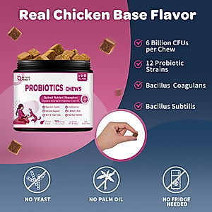 Probiotics for Dogs - Dog Probiotics and Digestive Enzymes for Digestive Health - Plus Fish Oil & Vitamins Supplement for Allergies & Immune & Itchy Skin, 120 Chicken Flavor Probiotic Soft Chews