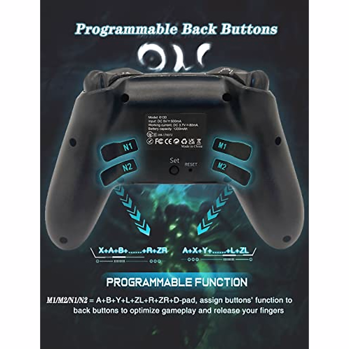 TJPD Pro Controller For Switch, Wireless Gamepad With 4 Programmable Back Buttons/RGB Light/Super Turbo/6-Axis Gyro/One-click reconnection/Adjustable vibration (Charcoal)