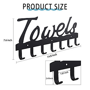 OYEFLY Bathroom Towel Rack for Wall Mount, Towel Holder Hooks,Towel Hanger for Bathroom Decor (Black, 14.8in)