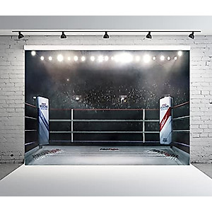 BELECO 7x5ft Fabric Boxing Ring Backdrop Blurred Spectator and Stadium Light MMA Arena Photography Backdrop for Birthday Party Decorations UFC Supplies Baby Shower Photo Background Photo Booth Props