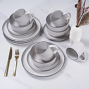 MTLWTL Dinnerware Sets, Dish Set for 4, Kitchen Plates and Bowls Set with Mugs, Microwave, Oven & Dishwasher Safe, White Sesame 16 Pieces