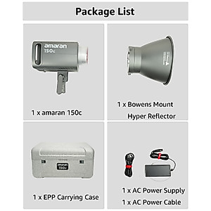 Aputure amaran 150c Video Light,RGB Studio Light 150W Output Bowens Mount Point-Source LED video light,15,610 lux @ 1m 2,500K ~7,500K CCT,APP Control 9 System FX Photography Lighting(amaran 150c Gray)
