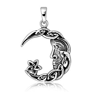 WithLoveSilver 925 Sterling Silver Charm Celtic Star Crescent Moon Pendant
