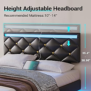 DICTAC Floating Bed Frame Full Size with Headboard and Charging Ports Modern Visual Full Floating Bed with Led Lights Black Faux Leather Upholstered Platform LED Full Bed Frame,No Box Spring Needed