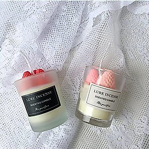 Scented Candle Strawberry Shape,120G Aroma Decorative Candle Gift in Glass Jar 12 Hours,Handmade Soy Wax Candle for Table Photo Prop Birthday,Prefect for Meditation Stress Relief Mood Boosting Bath