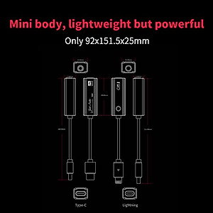 JadeAudio KA2 4.4mm Balanced Headphone Amps USB DAC DSD256 32bit/384kHz PCM for Android/iOS/Windows/Mac (Lightning,Black)