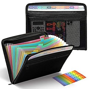 H4D Zippered Accordian File Organizer, 13 Pocket Expanding File Folder Accordion Folder with Zipper, Acordian File Keeper Expandable File Organizer Folder for Documents Letter Size A4 Papers, Black