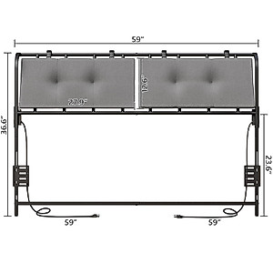 MAHANCRIS Queen Size Headboard, Upholstered Headboard with 2 Charging Stations, Metal Frame Structure, Adjustable Linen Upholstery with Strap Fastener, Bed Frame Adapter Included, Black and Grey