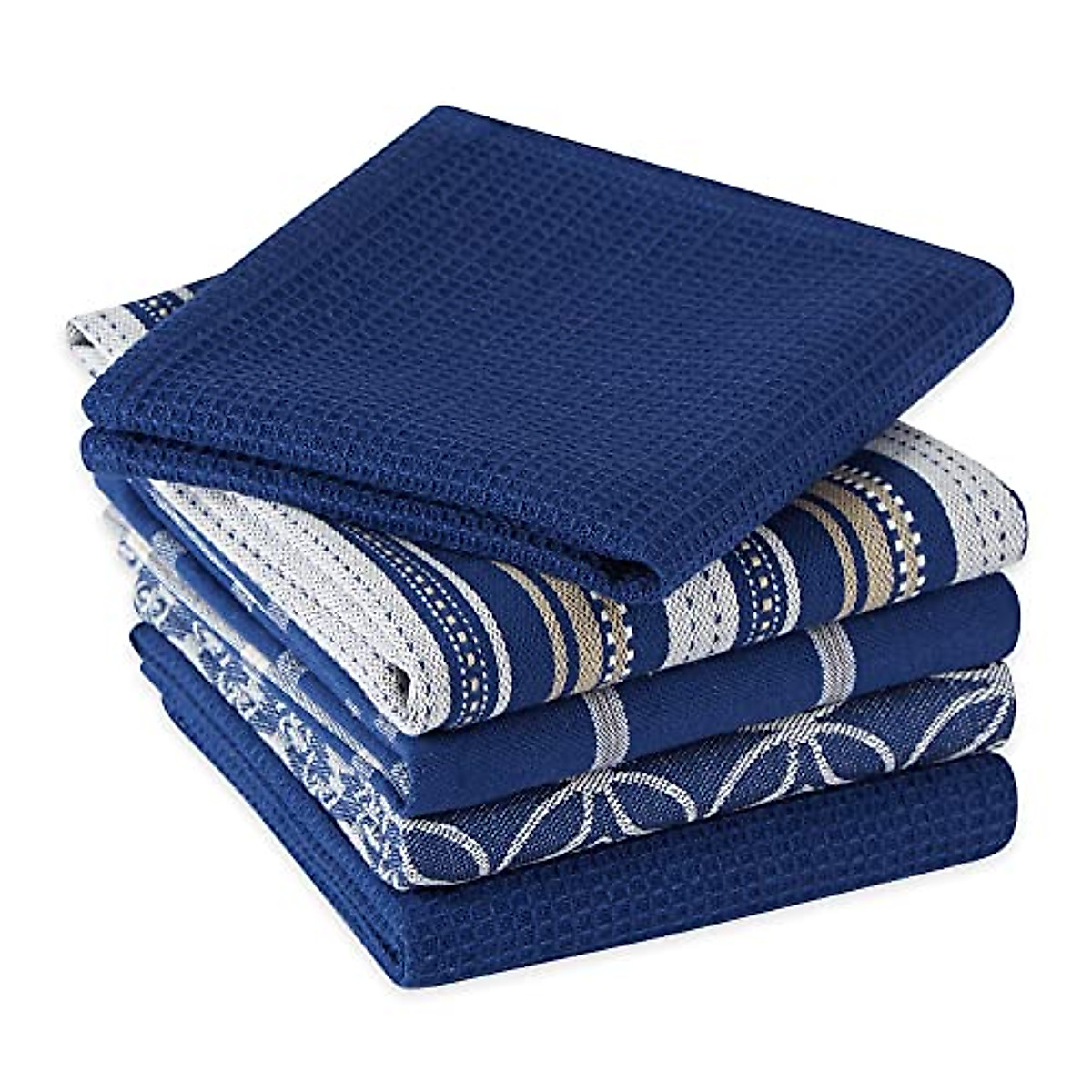 DII Assorted Woven Kitchen Set, Dishtowel, 18x28, Dishcloth, 13x13, Nautical Blue, 5 Piece