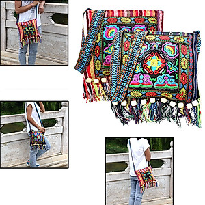 ABEE Hmong Vintage Ethnic Shoulder Bag Embroidery Boho Hippie Tassel Tote Messenger